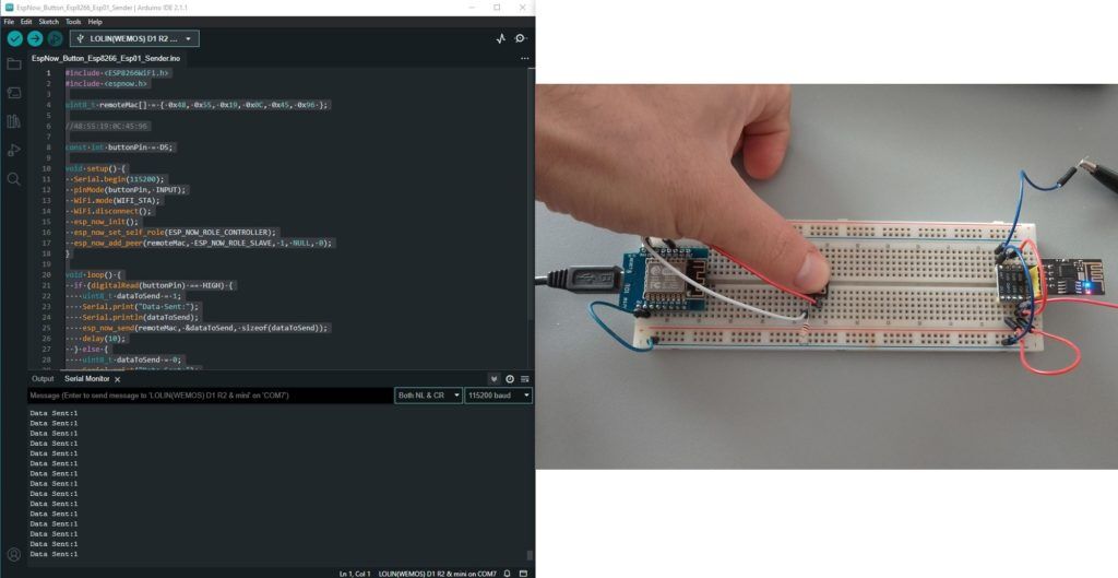 ESP-01 onboard LED from a Button in an ESP8266 via ESP-NOW
