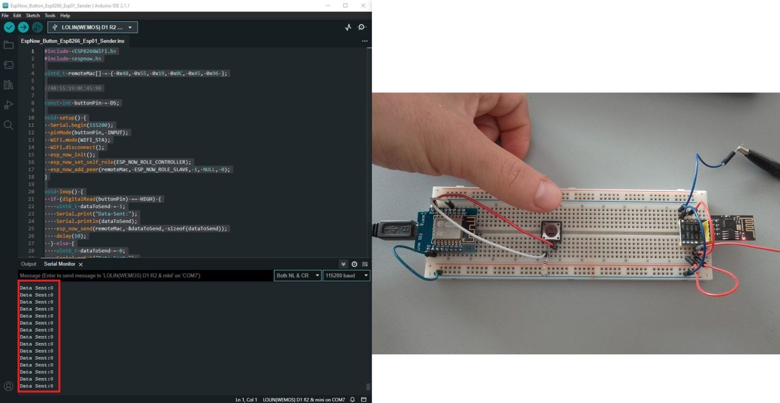 ESP-01 onboard LED from a Button in an ESP8266 via ESP-NOW