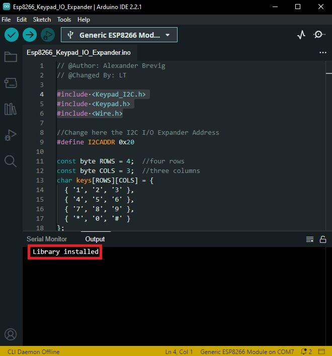 ESP8266: Connecting a Keypad via I2C with PCF8574