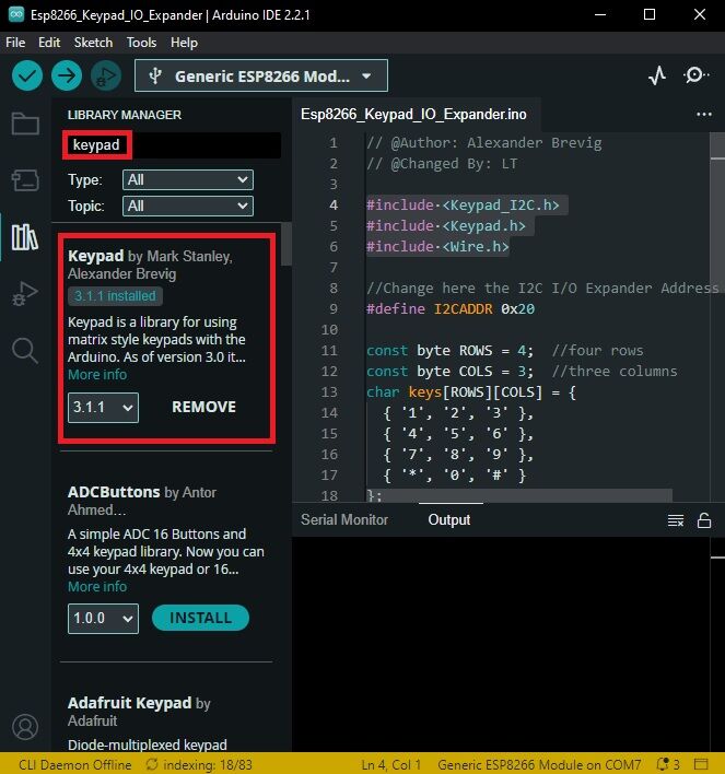 ESP8266: Connecting a Keypad via I2C with PCF8574